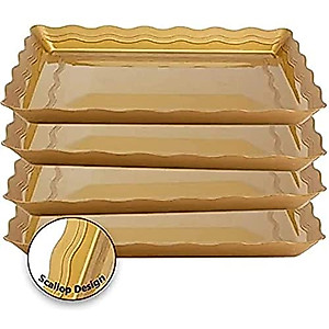 Kingzak Plastic Rectangular Wave Serving Tray - 18” x 12” | Gold | Pack of 1 (Model: 62961)