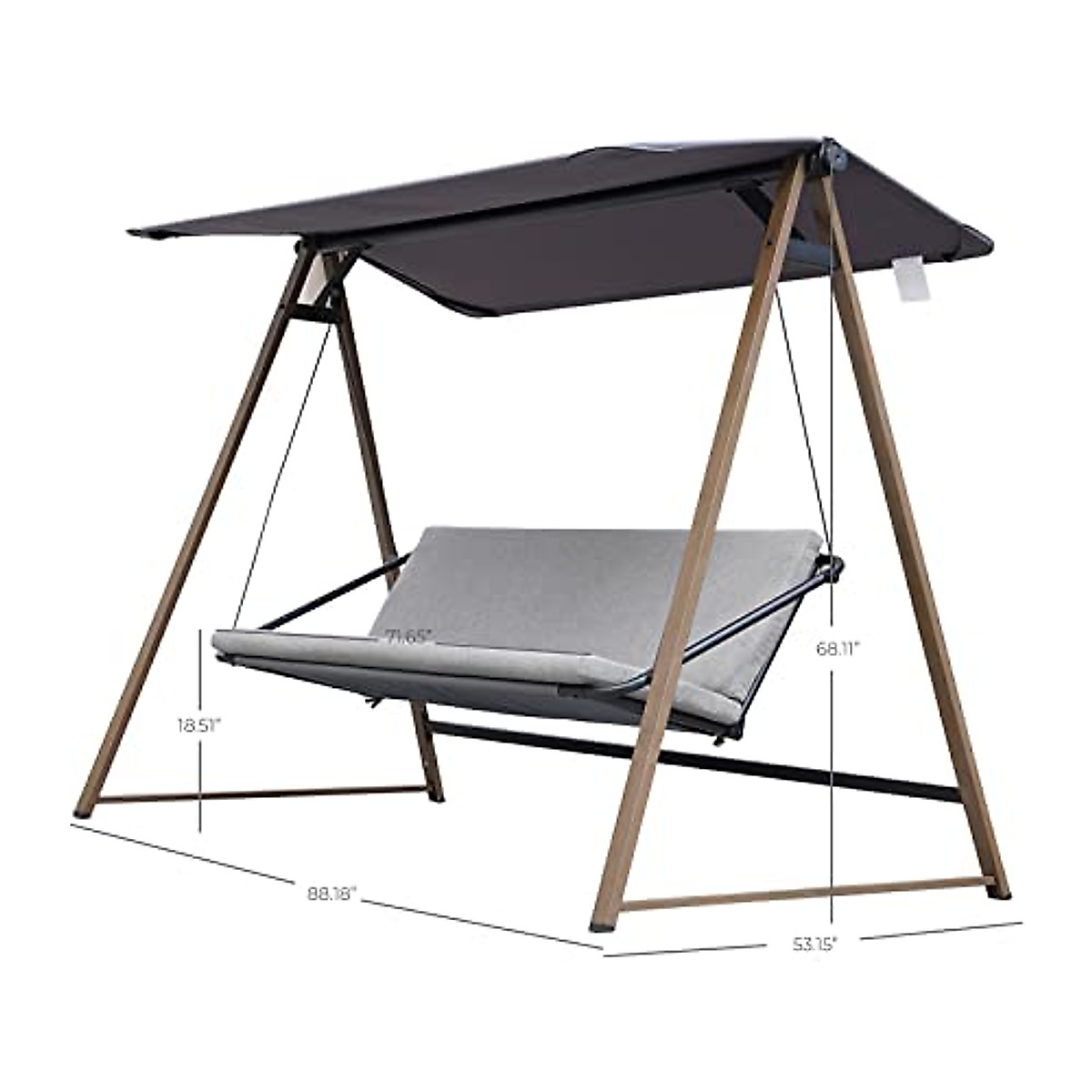 Grand Patio Outdoor Herning 3-Seat Steel Adjustable Canopy Swing, Porch Swing with Removable Cushion for Lawn Backyard Garden Poolside, Grey