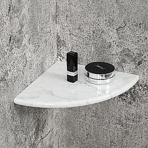 Retheno 9 Inch Carrara White Marble Corner Shower Shelf, Polished Wall Mounted Stone Corner Shelf for Bathroom