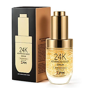 24K Gold Anti Aging Face Serum Moisturizer Enriched with Vitamin C Serum, Hyaluronic Acid, Vitamin E Cream for Day and Night Wrinkle Reduction, Re-Activate Skin Youth (1FL.OZ)