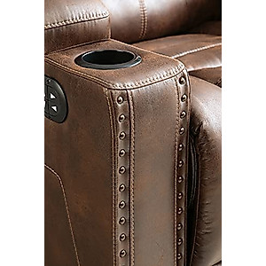 Signature Design by Ashley Owner's Box Faux Leather Power Recliner with Adjustable Headrest, Brown