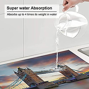 Historic Old Tower Bridge London Printed Drying Mat For Kitchen Ultra Absorbent Microfiber Dishes Drainer Mats Non-Slip Silicone Quick Dry Pad - 18 X 16inch