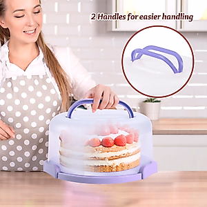 Ohuhu Cake Holder, BPA-Free Cake Carrier with Lid and Handle Cake Transport Container Portable Cake Keeper Two Sided Base for Pies Cookies Nuts Fruit etc - Suitable for 10 inch Cake Perfect Gifts