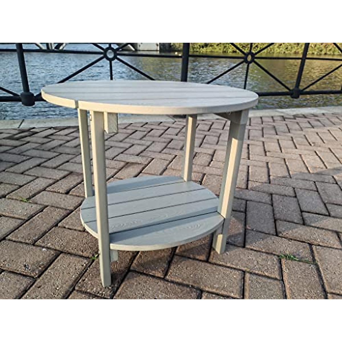 Byzane Double Adirondack Side Table, Patio Outdoor End Table Weather Resistant,Round Table for Patio, Garden, Lawn, Indoor Outdoor Companion, Grey