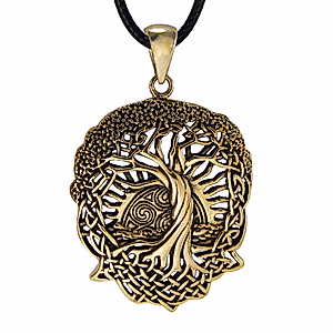 Moonlight Mysteries Bronze Celtic Knot World Tree of Life Pendant Necklace with Rising Sun