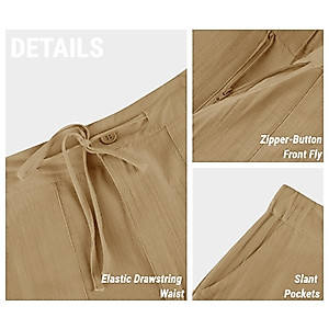 PASLTER Mens Casual Linen Pants Loose Fit Straight-Legs Elastic Drawstring Waist Summer Beach Long Pant