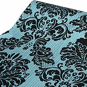 TaoGift Self Adhesive Vinyl Damask Contact Paper Shelf Drawer Liner for Kitchen Cabinets Closet Furniture Wall Door Crafts Decor Sticker (Black-Blue, 17.7x117 Inches)