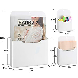 3 Pack Magnetic File Holder, Large Size Refrigerator Magnetic Holder for Pen, Paper, Markers, Notebooks, Letter, Good for Class Whiteboard, Office, Refrigerator, Locker L, M and S (White)