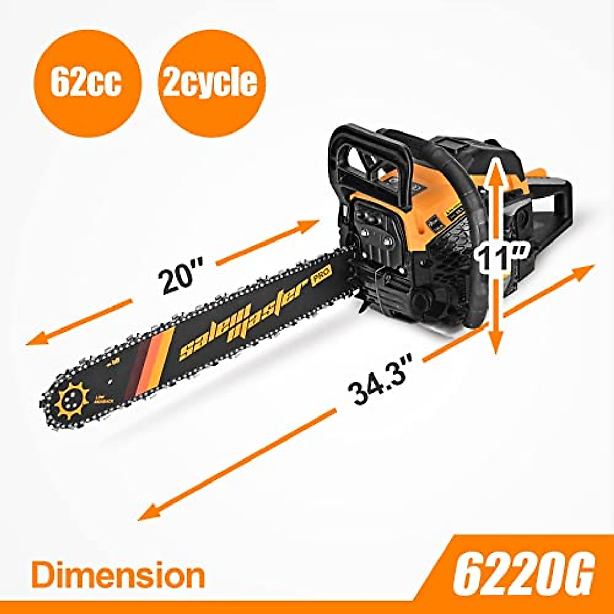 SALEM MASTER 6220G 62CC 2-Cycle Gas Powered Chainsaw, 20-Inch Chainsaw, Handheld Cordless Petrol Gasoline Chain Saw for Farm, Garden and Ranch