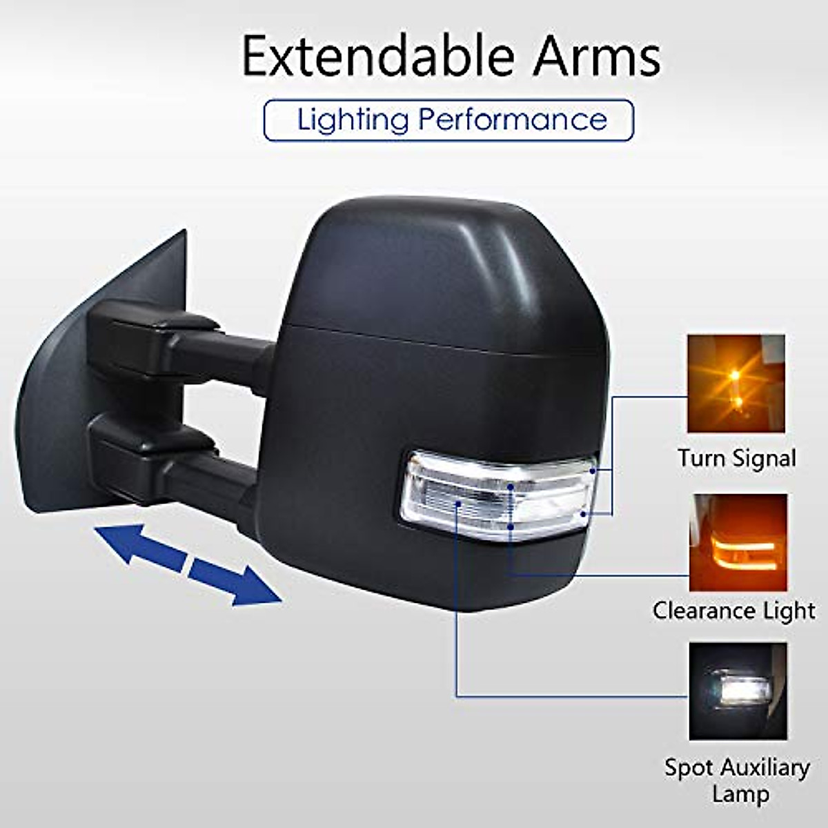 WLLW Towing Mirrors for Ford F250 F350 F450 F-550 Super Duty 2017 2018 2019 2020 With Power, Heated, Temperature Sensor, Turn Signal Light, Spot Auxiliary Lamp Pickup Truck