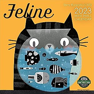 Feline 2023 Mini Wall Calendar: Terry Runyan's Cats | Compact 7" x 14" Open | Amber Lotus Publishing