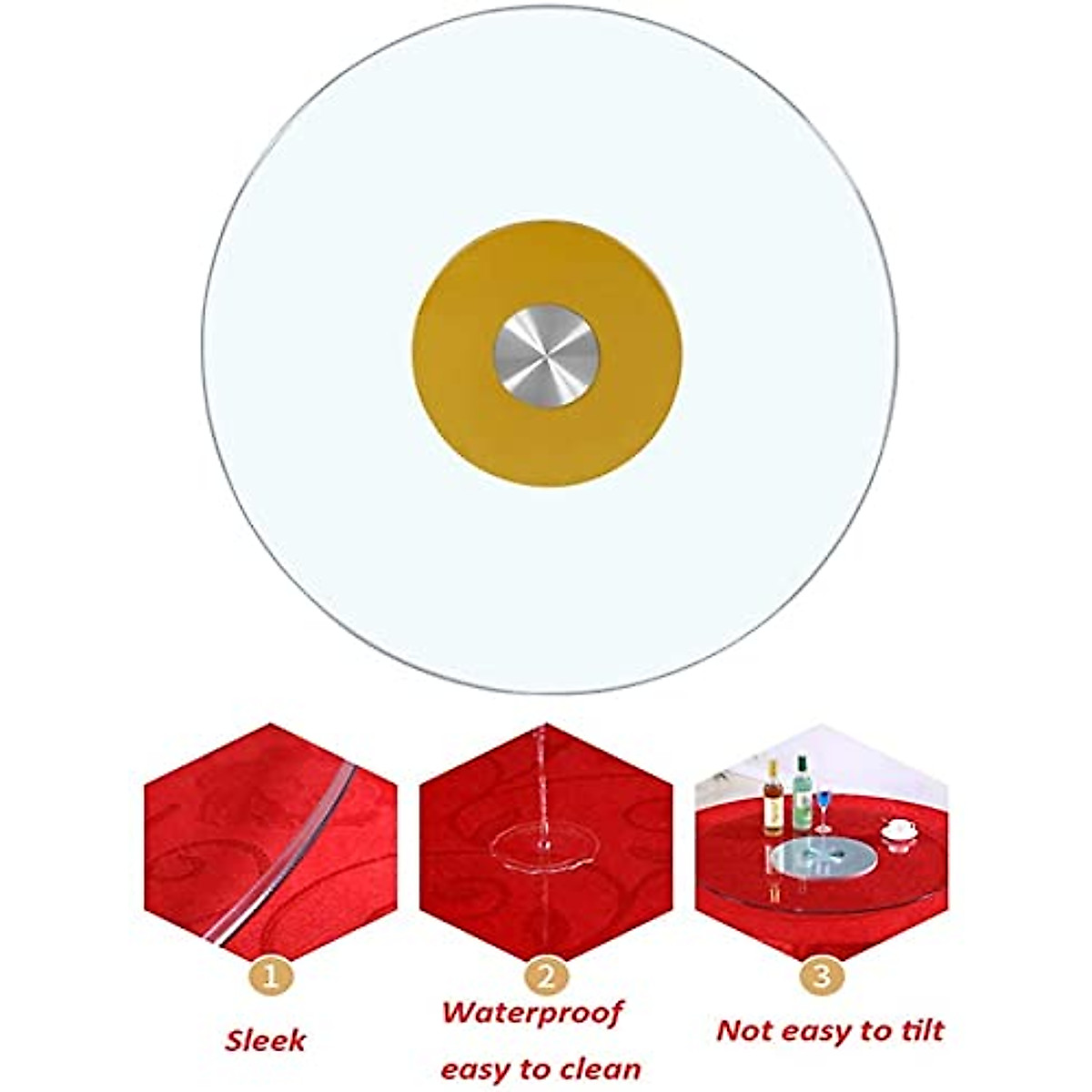 Lazy Susan turntable rotating tray, 10mm tempered glass plate and thicked aluminum alloy bearing, flexible rotation, Silent (Color : Gold, Size : 60cm/23.5in)
