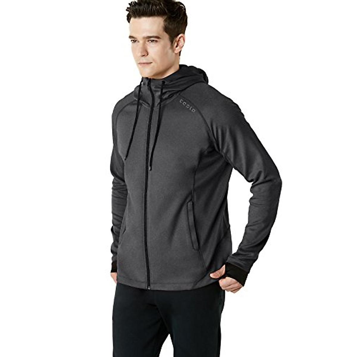 TSLA Men's Full Zip Up Hoodie Jacket, Long Sleeve Performance Training Hoodie, Lightweight Workout Running Track Jackets, Active Fullzip Jacket Grey, Small