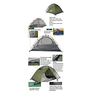 camppal Professional 1-2 Person 4 Season Expand Luggage Storage Space Mountain Tent, Lightweight Backpacking Tents, Durable Waterproof Windproof Hunting Hiking Camping Tent (Green)