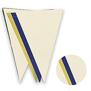 YSSAI 46 Ft Navy Blue Gold Beige Triangle Flag Bunting Banner Hanging Paper Pennant Banner Blue and Gold Party Decorations SA0029 0