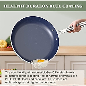 Nuwave Pro-Smart 12” & 8” SS Fry Pan Set, Healthy Duralon Blue Non-Stick Ceramic Coating, Heavy-Duty Tri-Ply Construction, Ergonomic Stay-Cool Handles, Induction-Ready & Works on All Cooktops