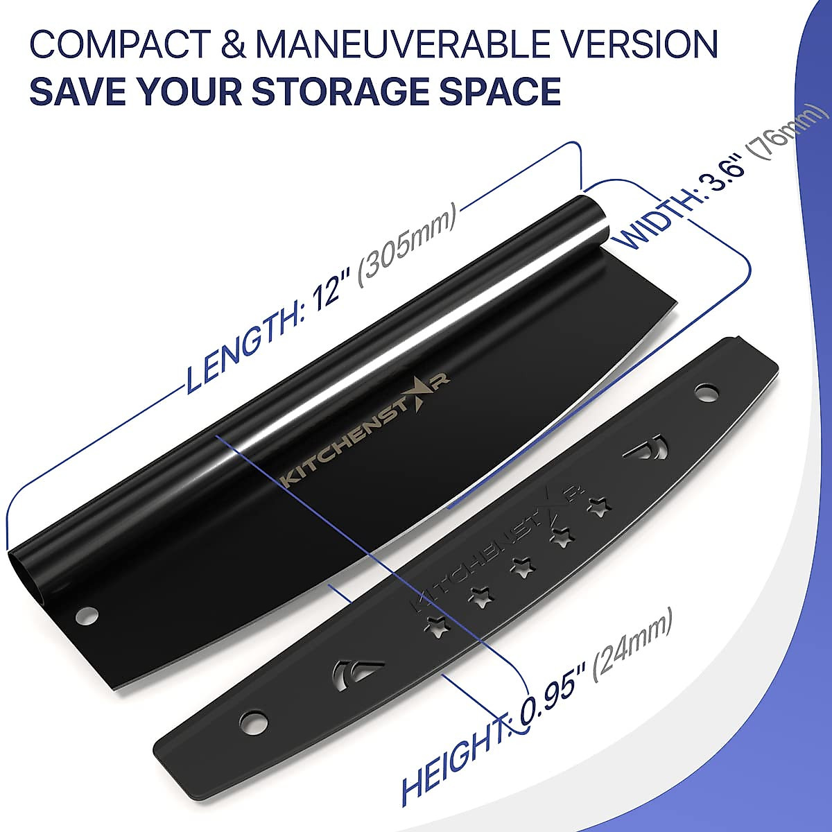 KitchenStar Pizza Stone for Oven and Grill 12 inch + Pizza Cutter Rocker 12" Black - Pizza Making Set Bundle - Premium Pizza Oven Accessories and Tools