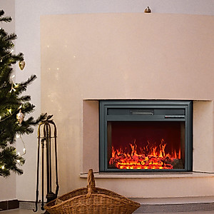 C-Hopetree 32 Inch Wide Electric Fireplace Insert, Portable Freestanding Heater with Remote and Thermostat