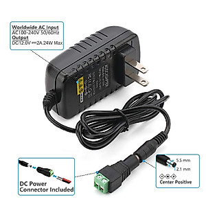 AC Adapter, YIFENG 12V / 2A AC DC Switching Power Supply Adapter(Input 100-240V, Output 12V 2A) with DC Connector Gift