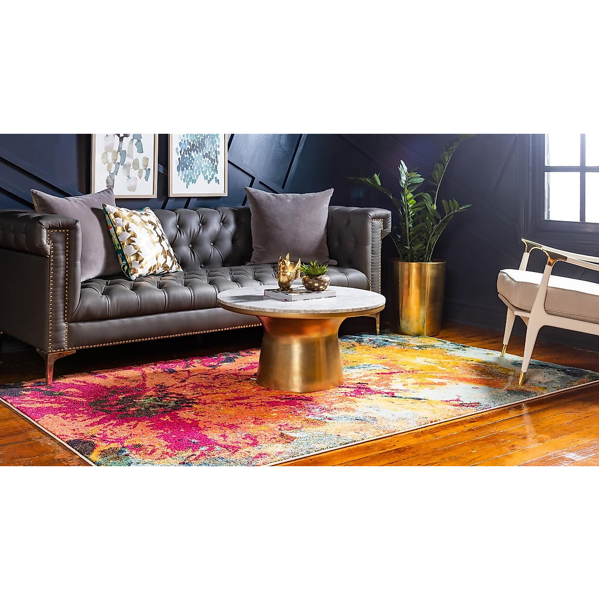 Unique Loom Estrella Collection Distressed, Floral, Abstract, Modern, Bright Colors Area Rug, 5' 0" x 8' 0", Multi/Blue
