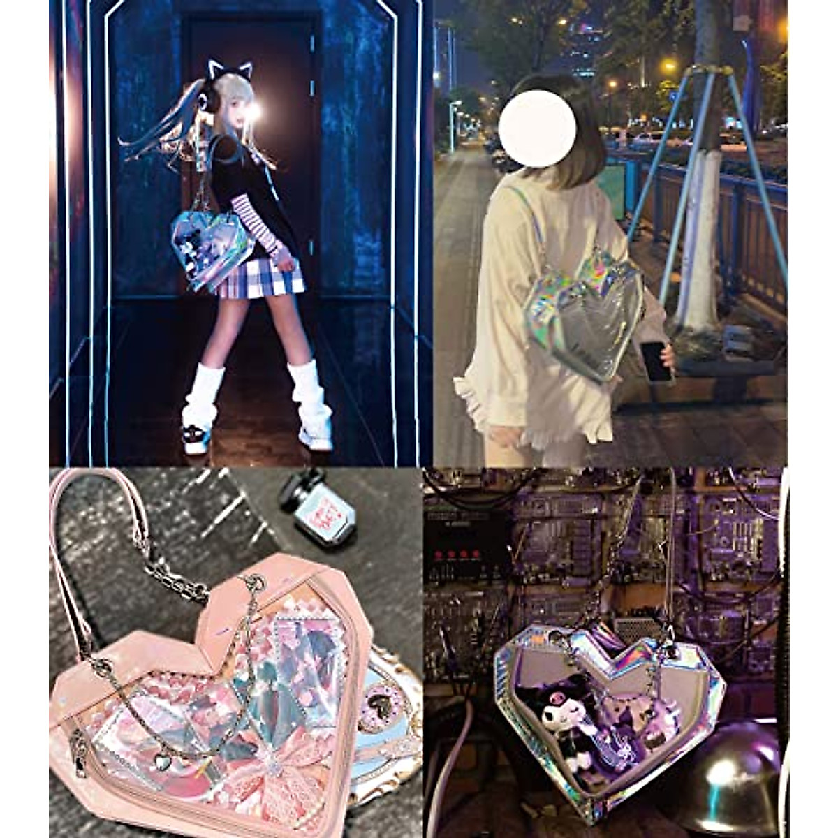 Cute Ita Tote Backpack Clear Window Bag, Kawaii Itabag Crossbody Bag Backpack Design for Women Girls Lolita Cosplay Goth Bag (Gold)