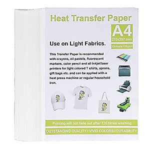 100pcs Lightweight Fabric Inkjet Printing Iron on White T-shirt A4 Sublimation Transfer Paper for Laser Printer For All Kinds of Light Color Textile Fabrics