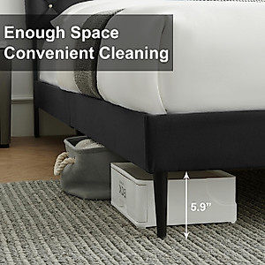 AsKmore Queen Size Bed Frame,Velvet Upholstered Platform with Headboard and Strong Wooden Slats,Non-Slip and Noise-Free,No Box Spring Needed, Easy Assembly,Black