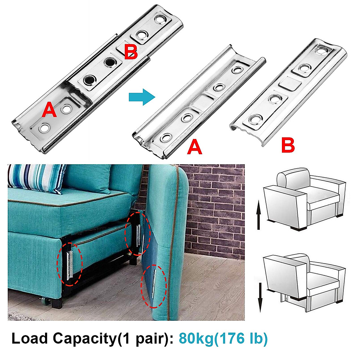 OTTFF 16 Pcs/8 Pairs Heavy Duty Interlocking Sofa Connector Bracket, Carbon Steel Sliding Sofa Connector Clamp Sectional Sofa Furniture Assemble Fixing Joint Connectors Bands, Flush Mount Hanger