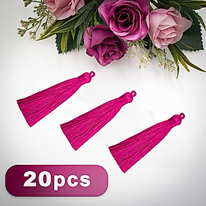 VAPKER 20pcs Deep Pink Tassel Mini Silk Tassels for Craft Jewelry Making Woman, Handmade Soft Ice Silky Tassels with Loops for DIY Projects, Bookmarks(8.5CM/3.5 Inches)