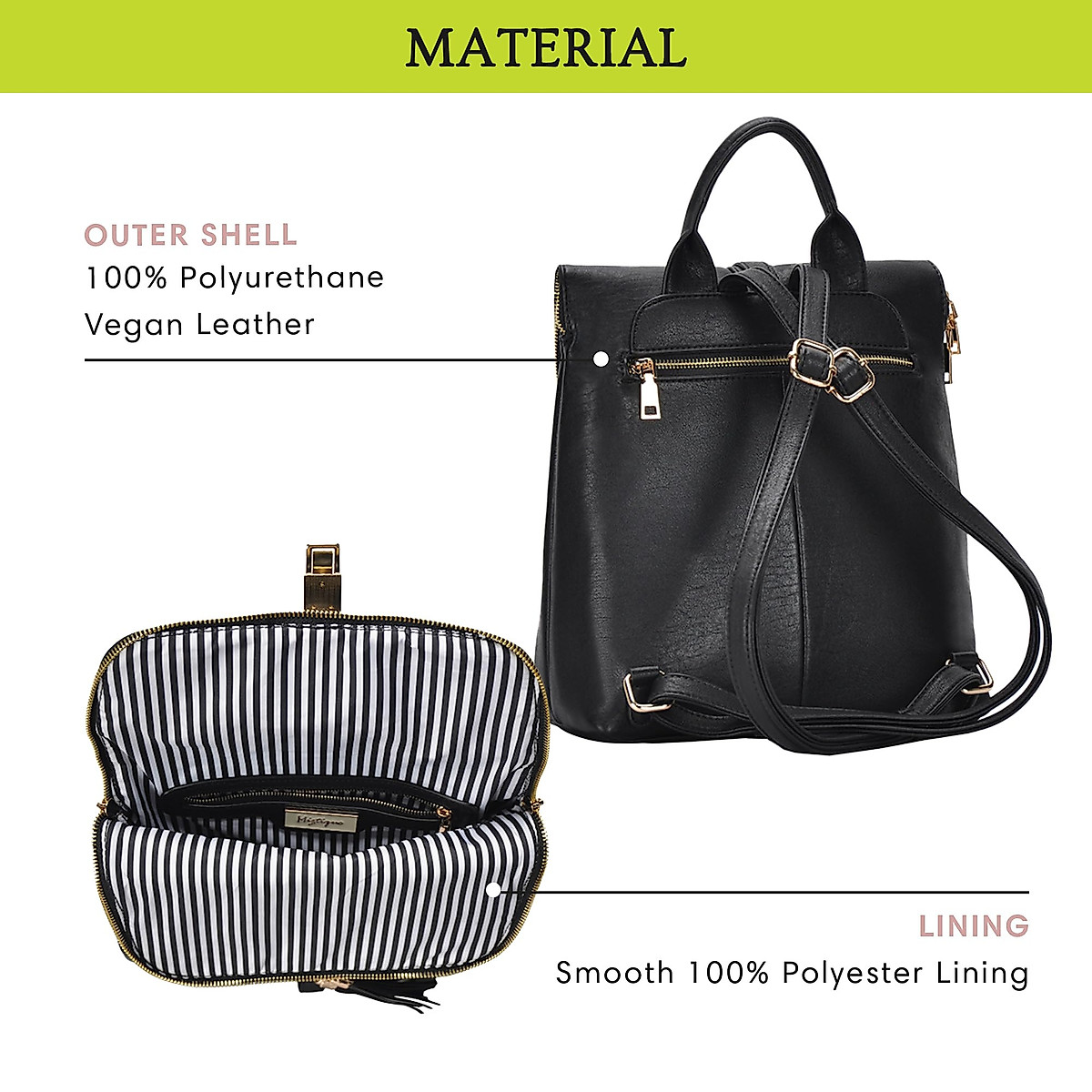 Miztique The Diana Backpack Purse for Women, Flap Over Tote Bag, Soft Vegan Leather - Black