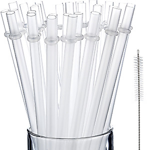 Jovitec 50 Pieces Reusable Drinking Straw Thick Plastic Straws with Cleaning Brush Clear Straw