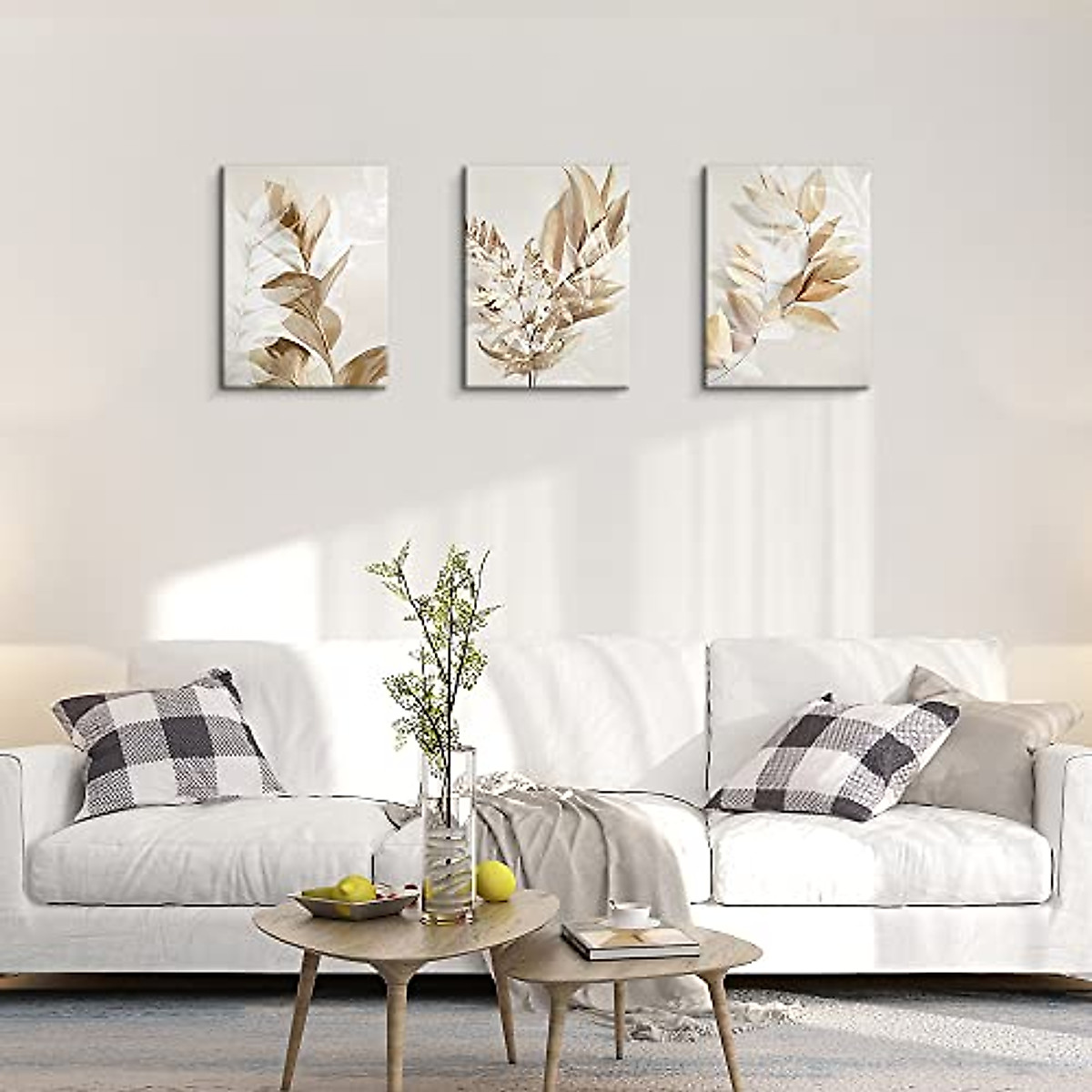 ARTINME Set of 3 Morden Gold Leaf Prints Wall Art, White Flower Gold Leaf Canvas Prints on Canvas Artwork for Dinning Room Bedroom Living Room 12 * 16 inch