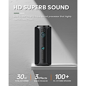 Raymate Bluetooth Speakers, Pair up to 100 Speakers,IPX7 Waterproof Speaker Wireless Bluetooth-V5.3, HiFi Stereo Sound, 1100mins Playtime, Portable Speaker for Home, Outdoor, Party