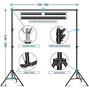 MsMk Photo Video Studio Backdrop Stand with 8 Spring & 4 Clips, 6.5ft x 10ft Adjustable Muslin Background Support System Kit with Sand Bag, Carry Bag for Photography Studio