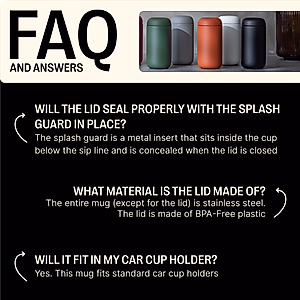 Fellow 8 oz Carter Move Travel Mug - Vacuum-Insulated Stainless Steel Travel Coffee Mug - Coffee Tumbler with Ceramic Interior and Splash Guard - Matte Black