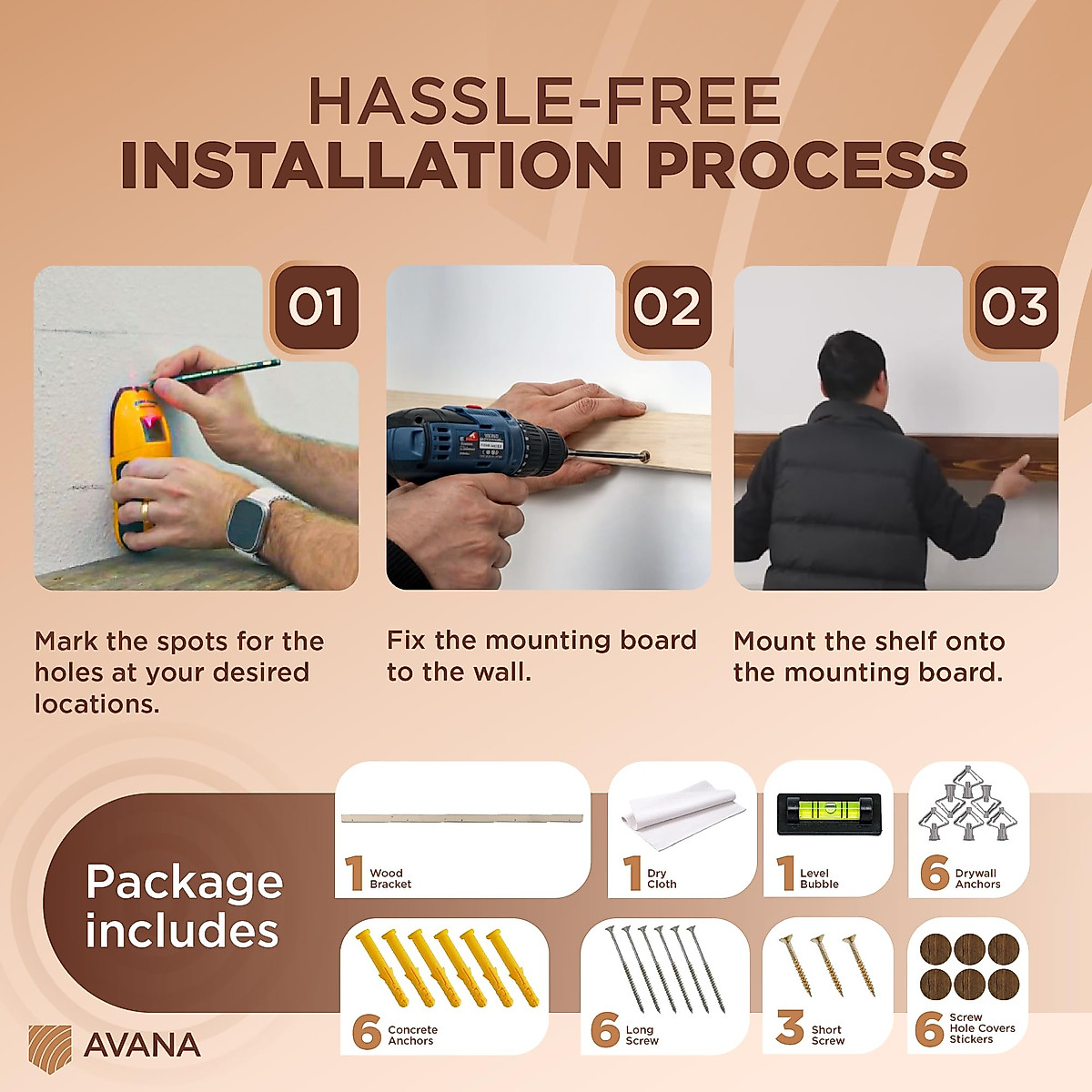 Avana Fireplace Mantel - Wall-Mounted Mantles for Over Fireplace - Farmhouse Fireplace Mantle Shelves - Handcrafted Wood Fireplace Mantels - Floating Fireplace Mantel 72 X 8 X 3 - Rustic Traditional