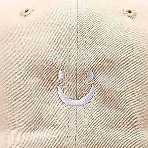 Umeepar 3 Pack Smile Face Cotton Baseball Cap Adjustable Low Profile Unstructured Dad Hat for Men Women (Black, White, Beige)