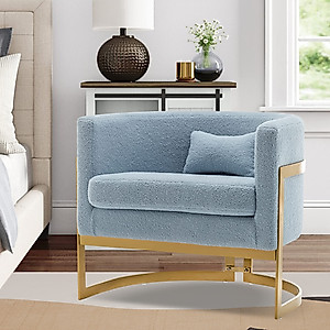 Apeaka Modern Teddy Accent Chair Boucle Arm Chair Living Room Chairs Upholstered Sofa Chair for Bedroom Office Club Barrel Chairs Light Blue