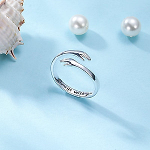IEFSHINY Valentines Day Gifts for Her - Hug Ring for Women Teen Girls, 925 Sterling Silver Rings Hug Rings for Women Wife Gift Ideas Teen Girl Gifts Teenage