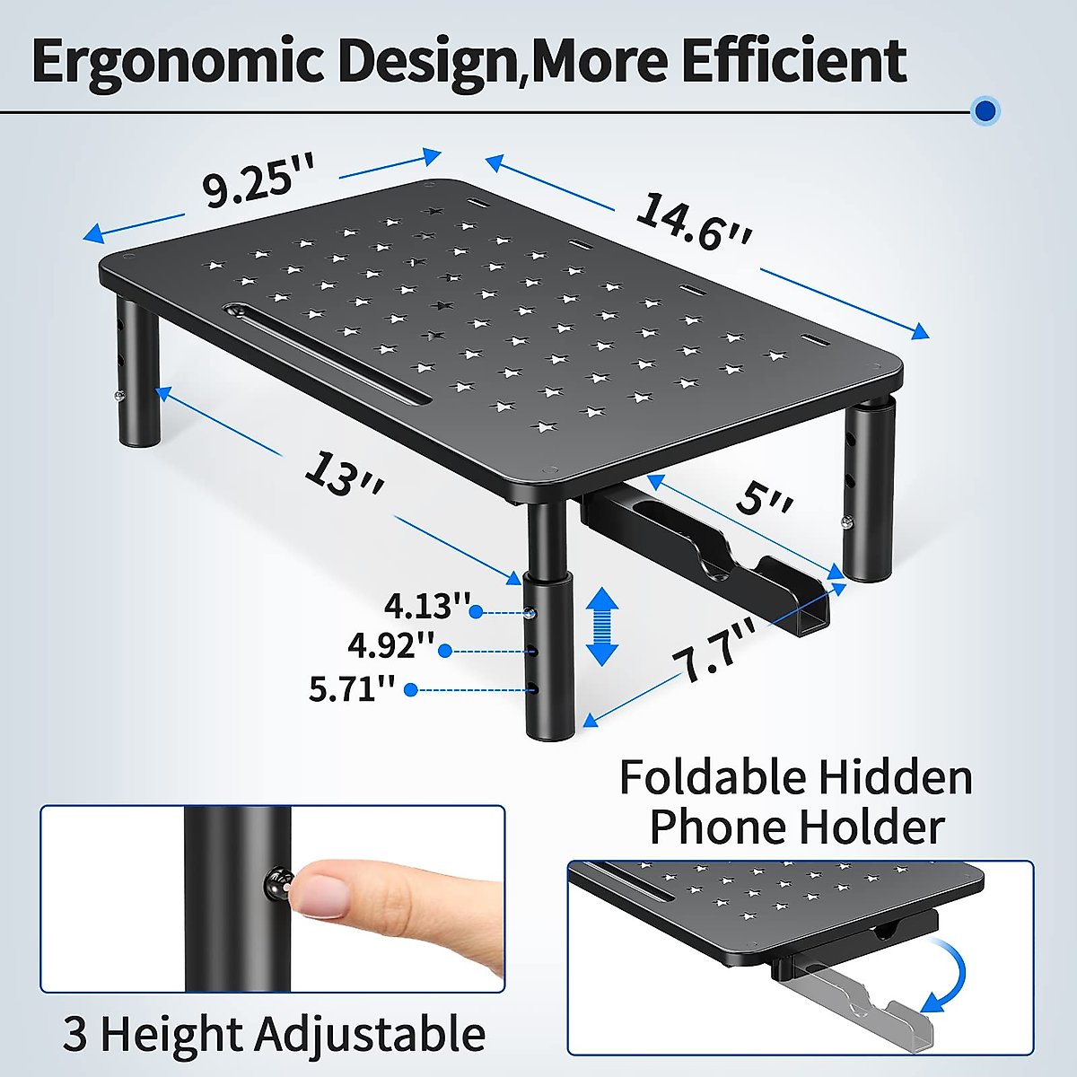 Zimilar 2 Pack Monitor Stand Riser, 3 Height Adjustable Monitor Stand with Unique Star Mesh for Computer + Dual Monitor Stand Riser, Monitor Stand with Adjustable Length and Angle, Wood Monitor riser
