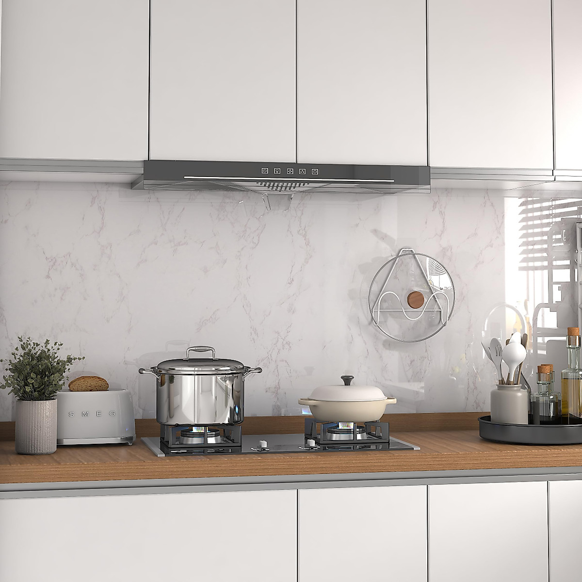 Docoper Marble Wallpaper White Peel and Stick Wallpaper Self Adhesive Removable 15.7”x78.7” Granite Contact Paper for Countertops Waterproof Drawer Liner Countertops Cabinet Bedroom Renter Friendly