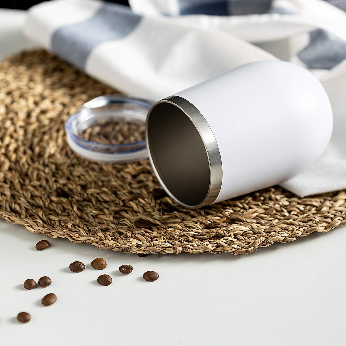 COMOOO 12oz Wine Tumbler with Lid and Straw, Stainless Steel Stemless Wine Glass, Double Wall Vacuum Insulated Wine Tumbler Cup for Gift, Cocktails,Beer,Champaign, White, 8 Pack