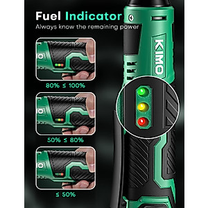 KIMO 3/8" Extended Electric Ratchet Wrench Set, 40 Ft-Lbs 400 Rpm 12V Cordless Wrench w/ 2-Pack 2.0 Ah Batteries, 1 Hour Fast Charger & 8 Sockets, Power Ratchet w/Variable Speed & LED Light