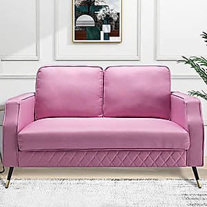EMKK 56.5” Square Arm Loveseat 2 Seater Upholstered, Mid Century Modern Decor Love Seat Couch Living Room Furniture,Pink