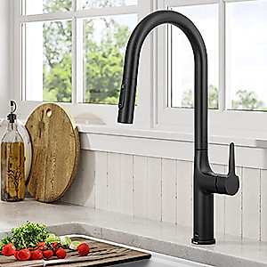 KRAUS Oletto Tall Modern Single-Handle Touch Kitchen Sink Faucet with Pull Down Sprayer in Matte Black, KTF-3101MB