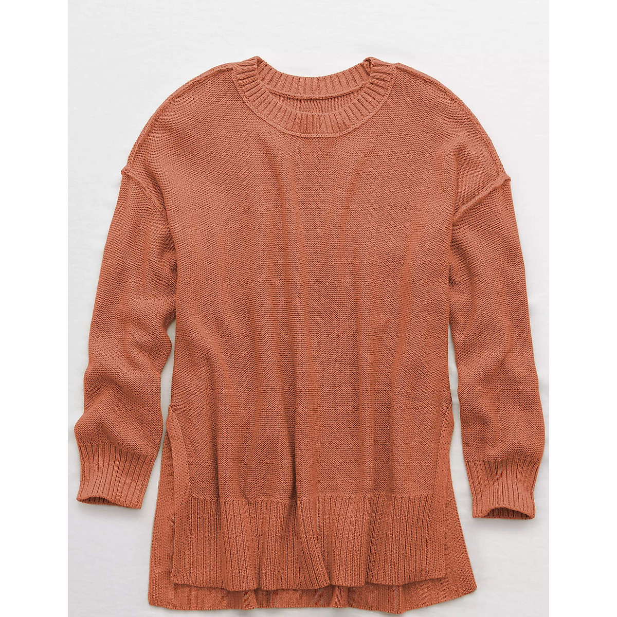 MEROKEETY Women's 2025 Fall Winter Casual Oversized Pullover Sweater Loose Crew Neck Long Sleeve Side Split Jumper Top, Orange, L