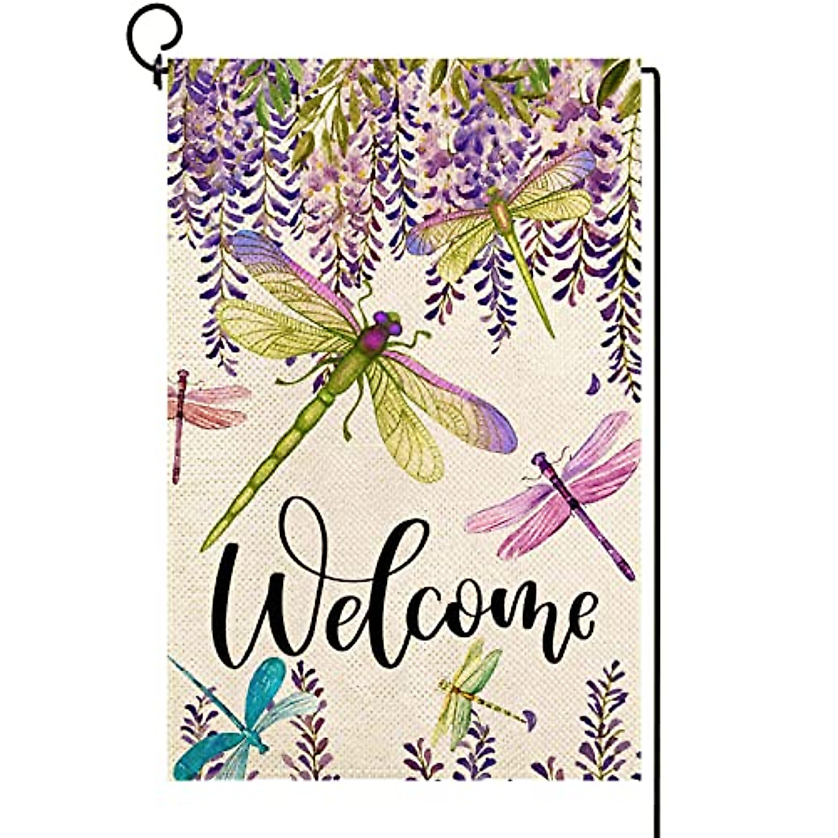 Baccessor Spring Summer Flower Garden Flag Wisteria Dragonfly Floral Welcome Small Yard Flag Burlap Double Sided Vertical Seasonal Farmhouse Wedding Yard Outdoor Decoration 12x18 Inch