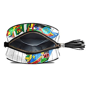 ALAZA Women's Africa Continent Flag Map Wood Cross Body Bag Chain Shoulder Handbag Purse with Tassel