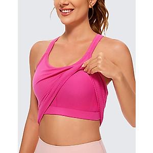 CRZ YOGA Womens Seamless Ribbed Racerback Tank Tops with Built in Bra - Padded Scoop Neck Slimming Athletic Long Camisole Hibiscus Purple Small