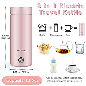 Travel Small Electric Kettle,400ml Portable Travel Kettle,Electric Water Boiler Tea Kettle,Mini Fast Boil and Auto Shut Off Water Kettle Warmer,Double Wall Insulated Coffee Tea Hot Water Heater Maker